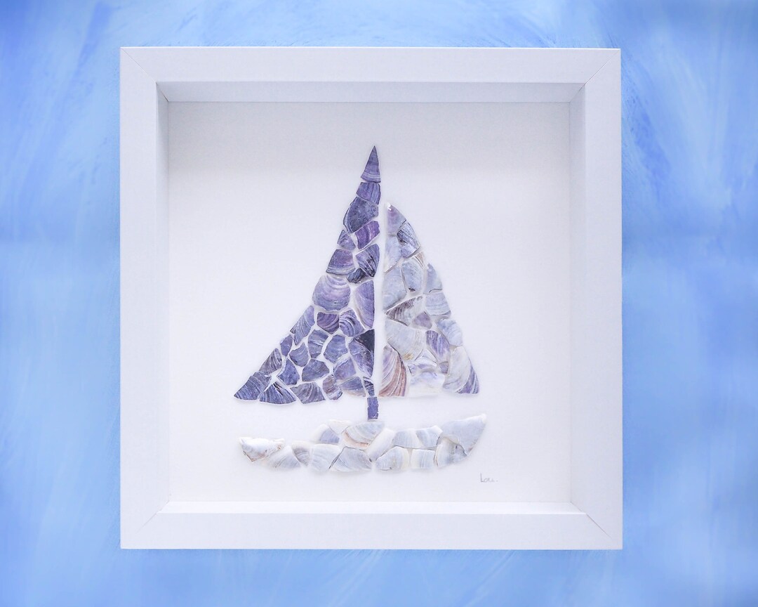Unique Shell Mosaic Sailing Boat Artwork Handcrafted With Authentic ...