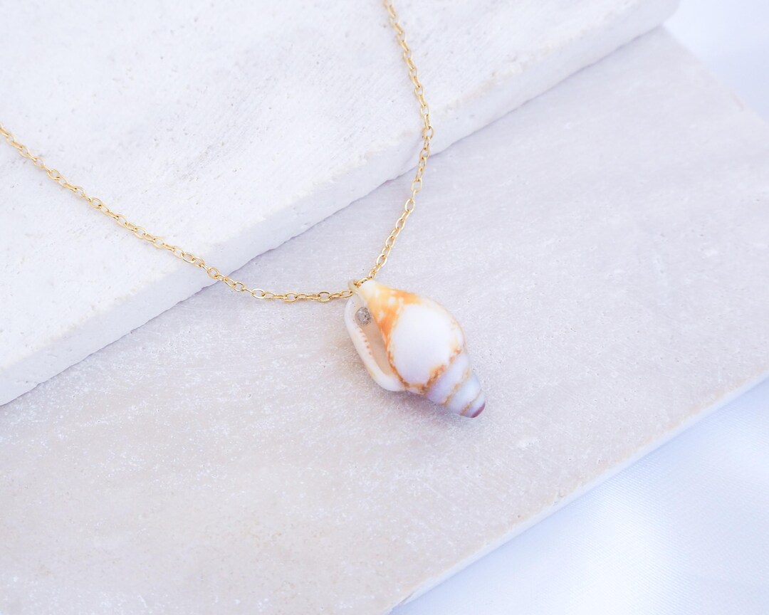 Tiny Dove Shell Necklace, 18k Gold Stainless Steel, Light Rustic Dove ...
