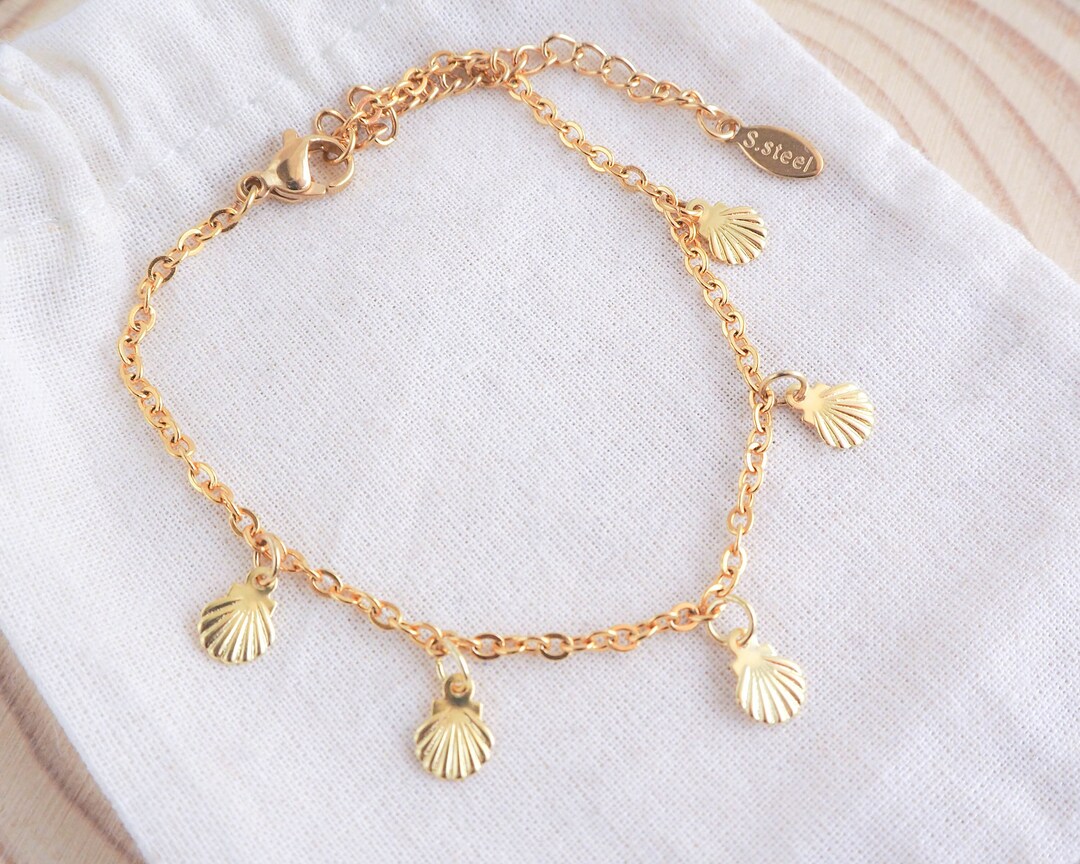 Golden Tiny Shell Charm Bracelet Waterproof Summer Beach Bracelet ...