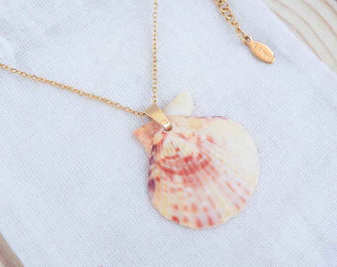 Gold Coral Yellow Scallop Shell Necklace - Handpicked Shell From ...