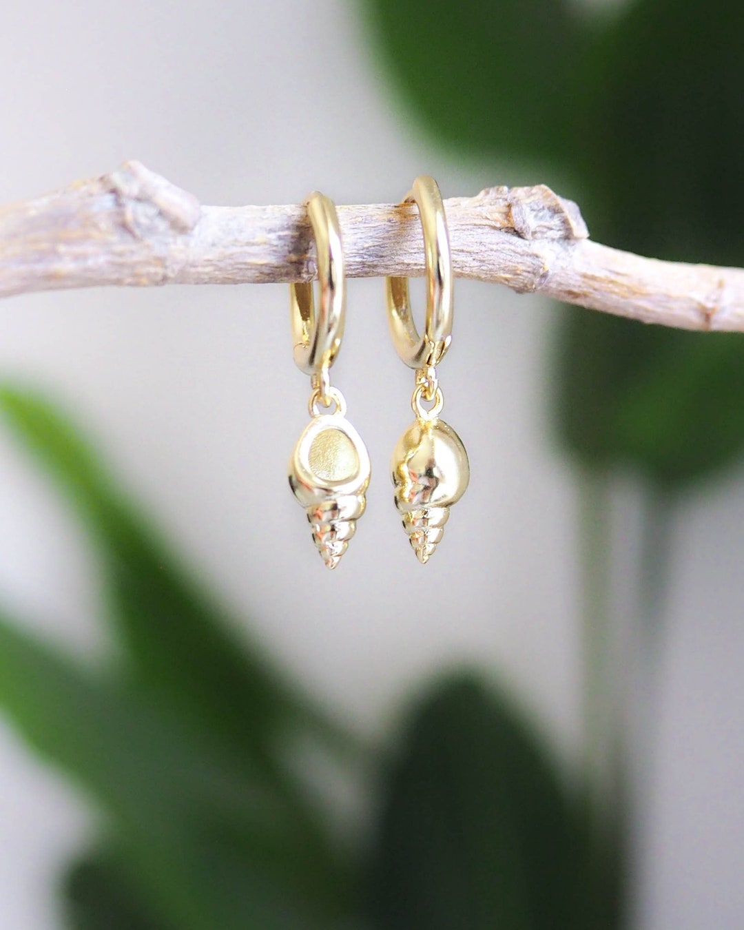 14k Gold Vermeil Conch Shell Gold Earrings Hoops 925 Sterling Silver ...