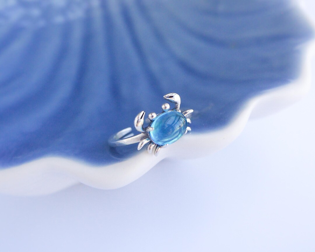 Sea Blue Crab 925 Sterling Silver Ring, Adjustable Ring, Coastal ...