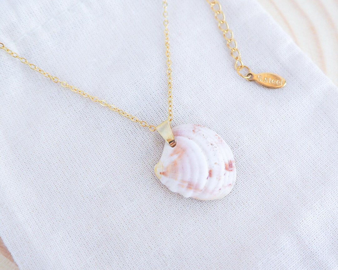 Soft Peach Venus Shell Gold Necklace, Handpicked Real Shell From ...