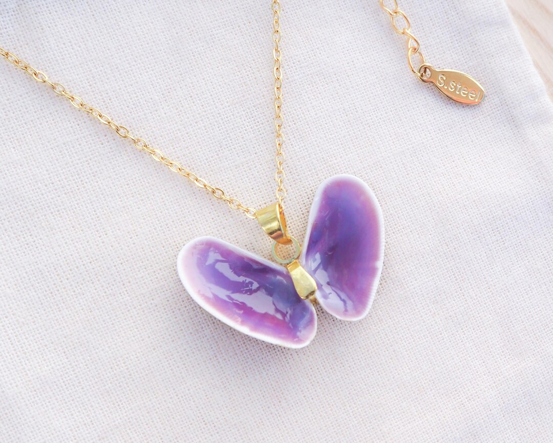 Purple Sea Butterfly Coquina Shell Gold Necklace - Handpicked Shell ...