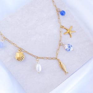 Portuguese Sardine Fish Charm Necklace, Freshwater Pearl, Azulejo ...