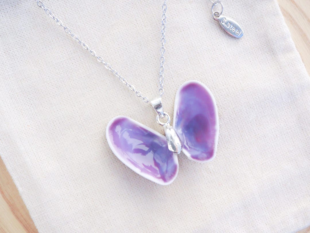 Purple Shell Sea Butterfly, Purple Coquina Shell Silver Necklace ...