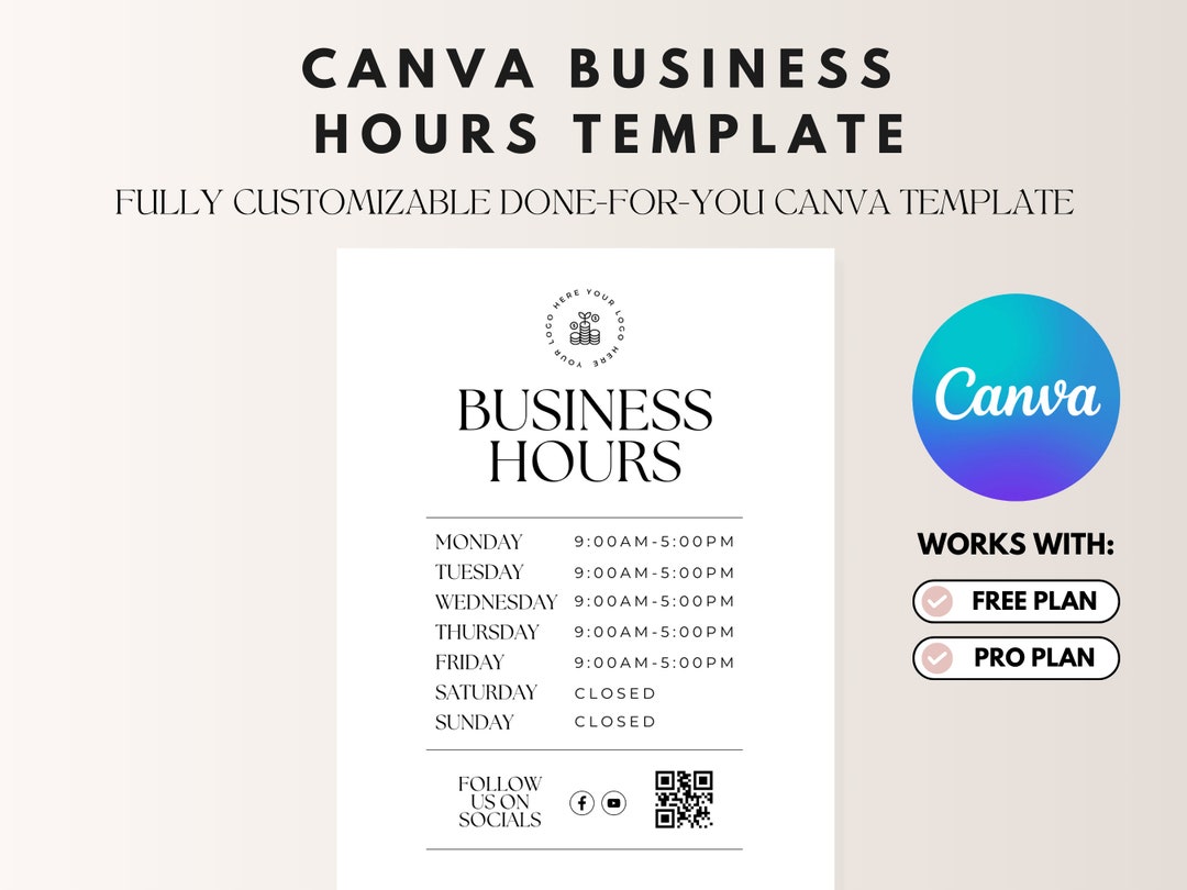 Canva Business Hours Template for Small Businesses 8.5x11in - Etsy