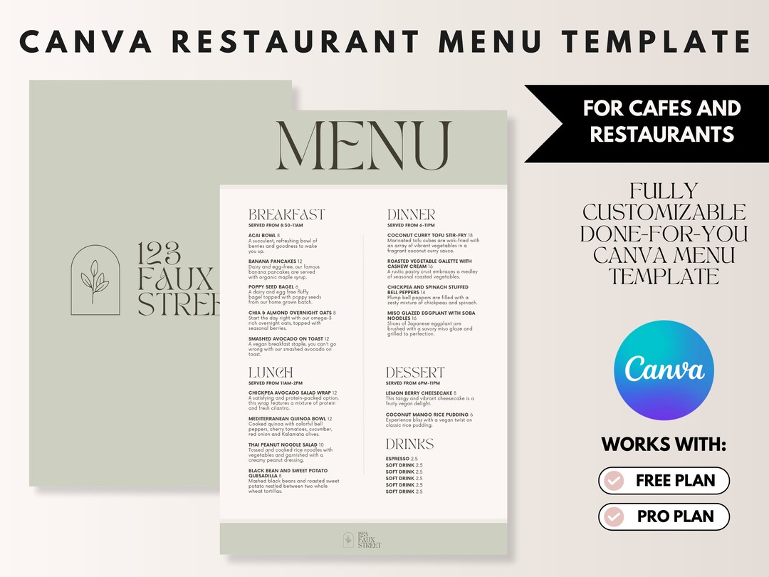 Canva Restaurant Food Menu Template for Cafe and Restaurant - Etsy Portugal