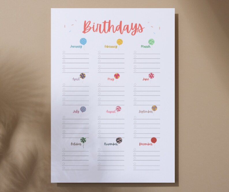 Birthday Tracker Printable Template Birthday Planner Printable ...