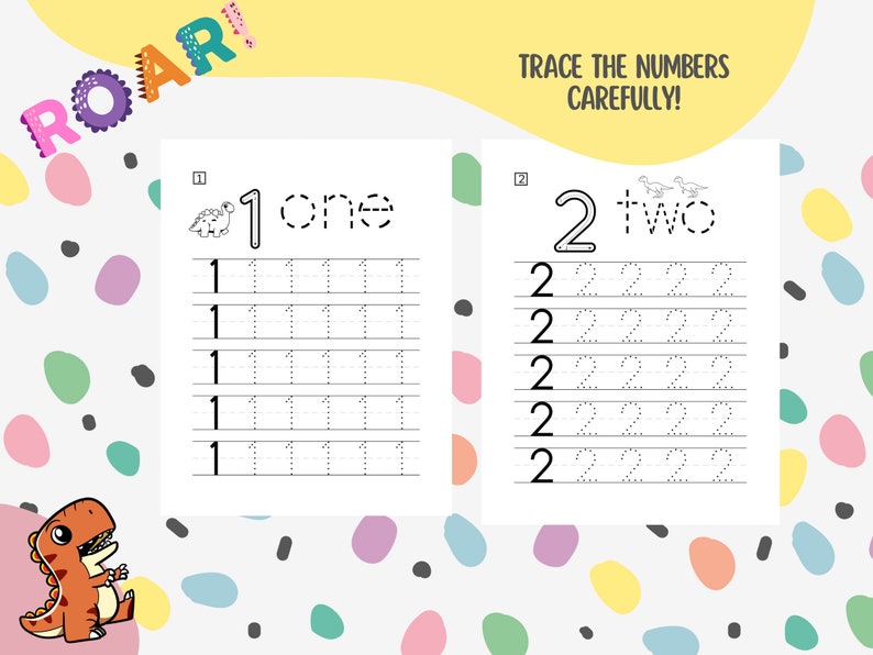 50 Number Tracing Worksheets, DINOSAUR THEME Traceable Numbers, 1-50 ...