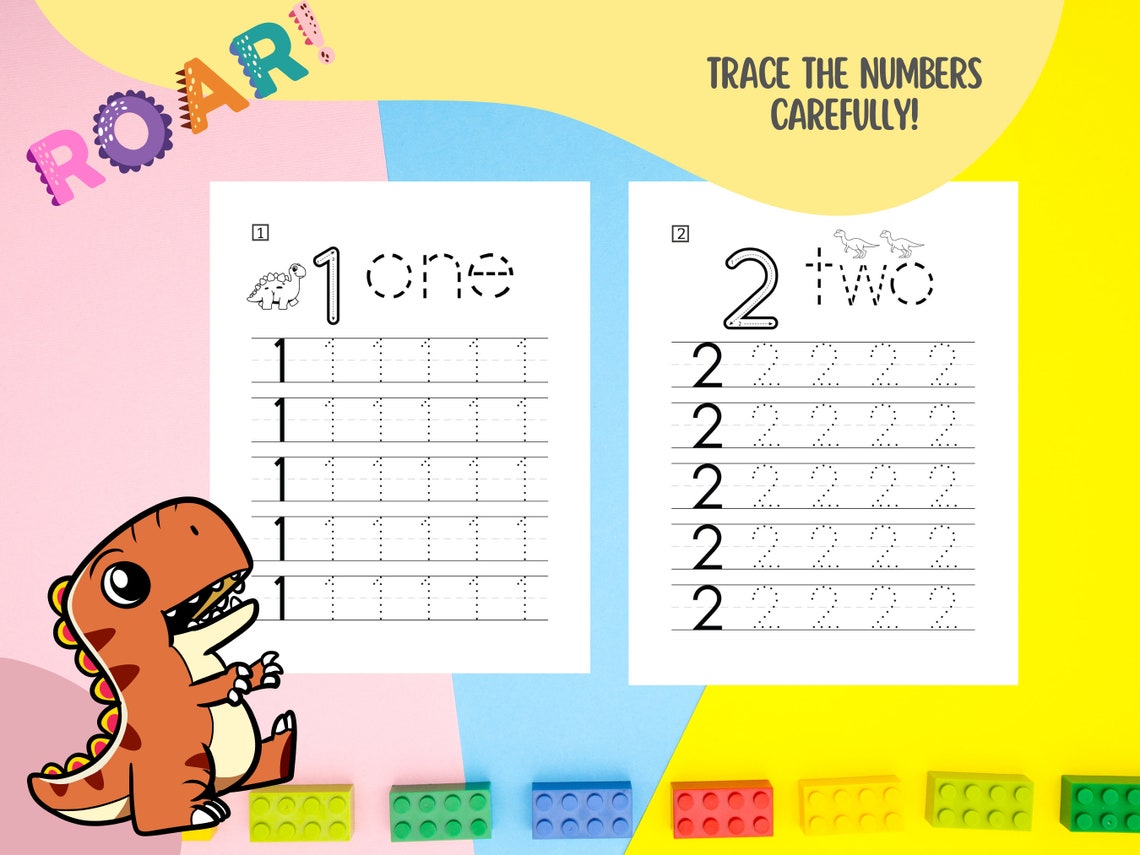 50 DINOSAUR THEME Number Tracing Worksheets, Traceable Numbers, 1-50 ...