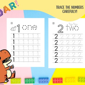 50 DINOSAUR THEME Number Tracing Worksheets, Traceable Numbers, 1-50 ...
