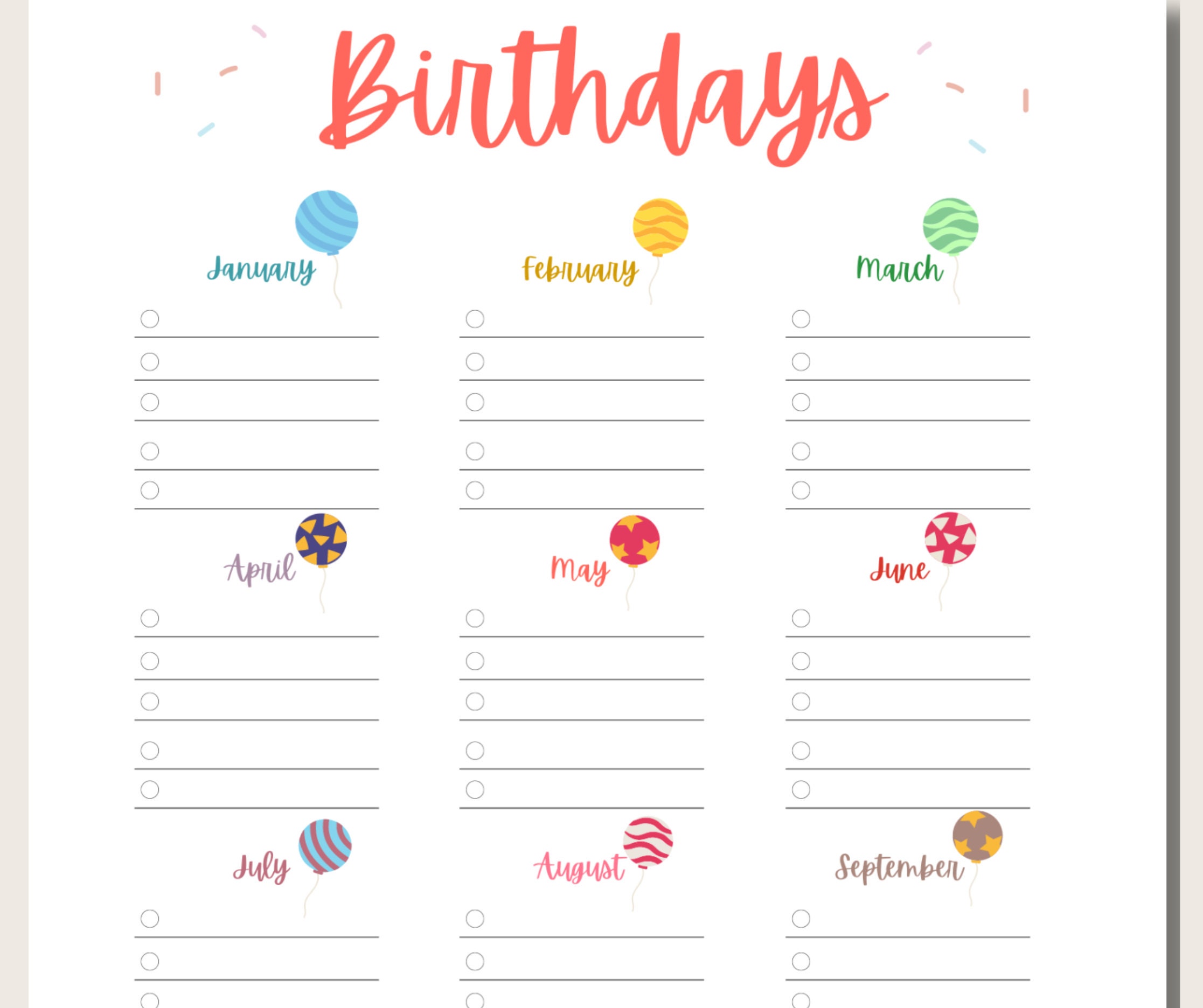 Birthday Tracker Printable Template Birthday Planner Printable ...