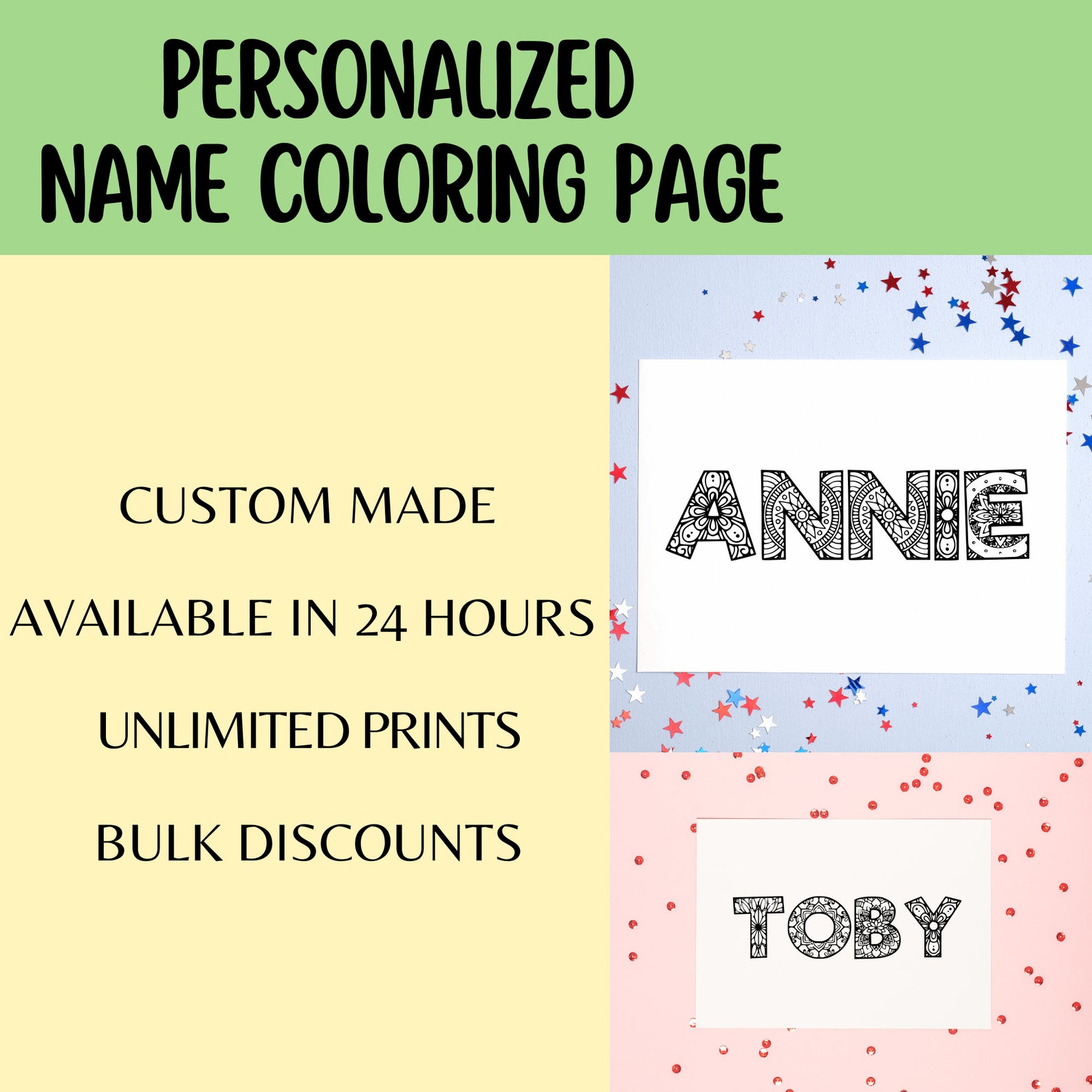 Custom Name Coloring Pages, Digital Download, Personalized Name Coloring Sheets, Birthday Party ...