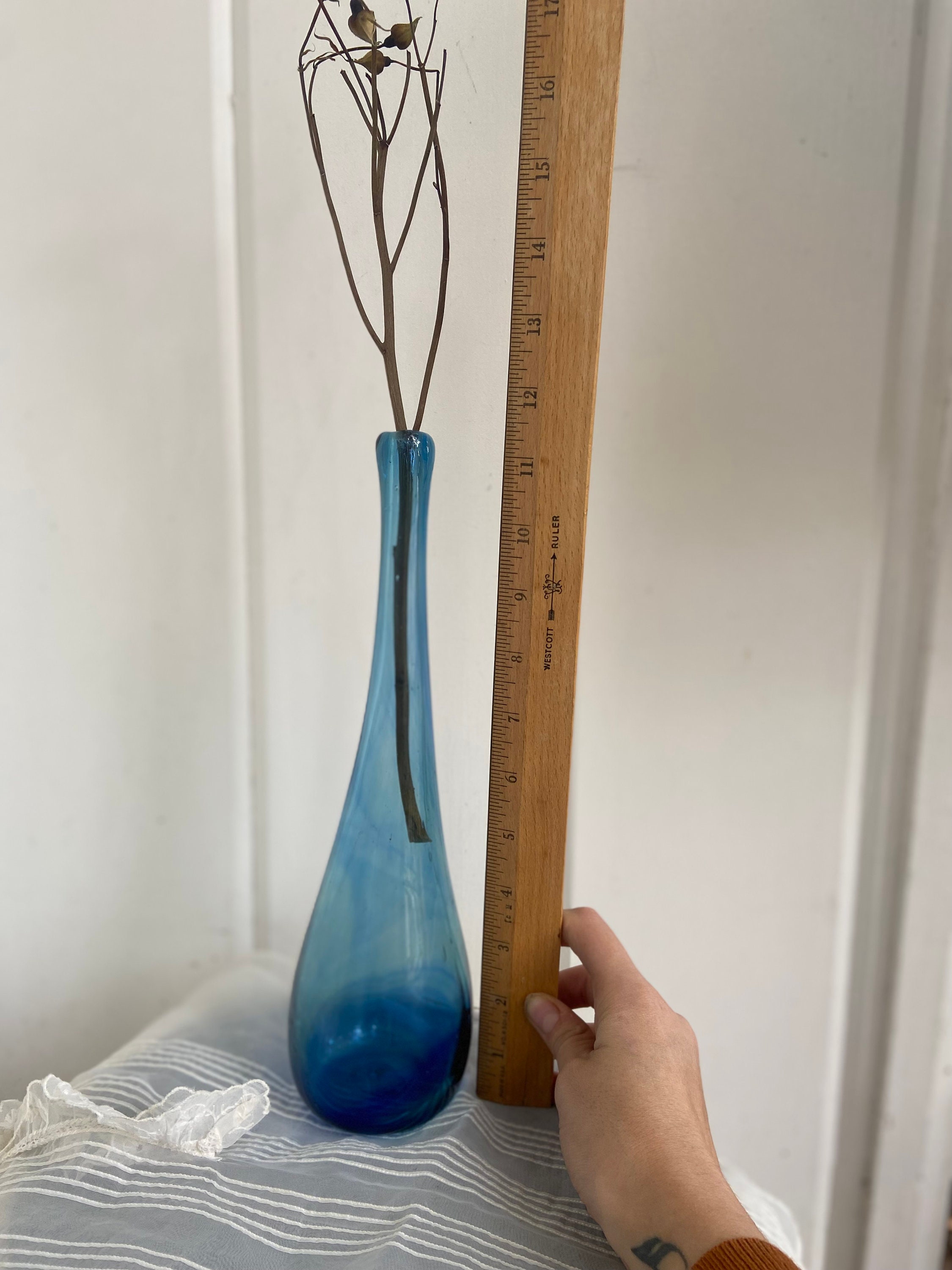 MCM Mid Century Modern Vintage Blown Glass Blue Bud Vase - Etsy