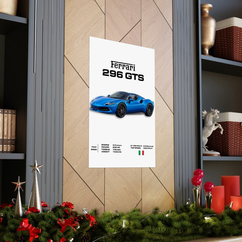 Vintage Ferrari 296 GTS Poster Classic 296 GTS Wall Art Italy Car Print ...