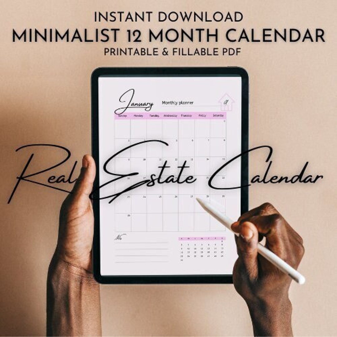 Pink Girly Real Estate Monthly Calendar Planner Canva Template Digital ...