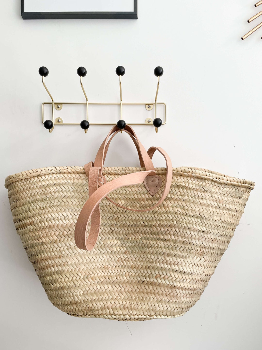 Wicker Beach Basket, Double Leather Handle, Beach Basket, Beach Bag ...