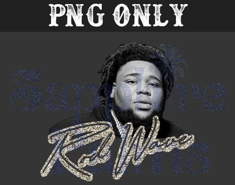 Rod Wave Photo Black & White With Silver Glitter Signature PNG Design ...