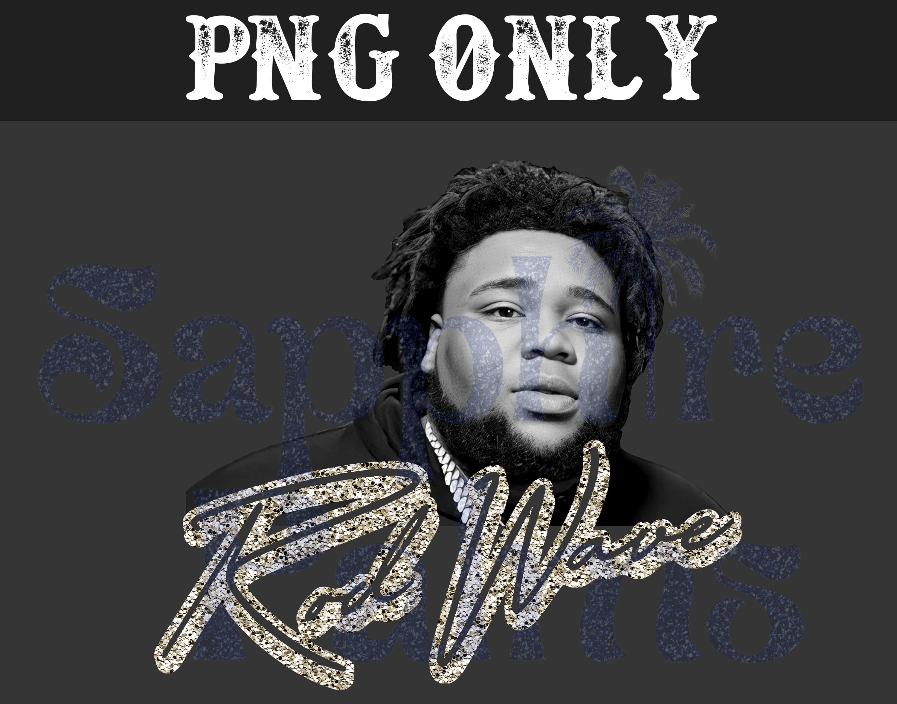 Rod Wave Photo Black & White With Silver Glitter Signature PNG Design ...