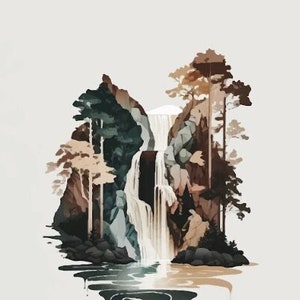 Printable Watercolour Landscape Waterfall Art | Aesthetic Decor DIGITAL ...