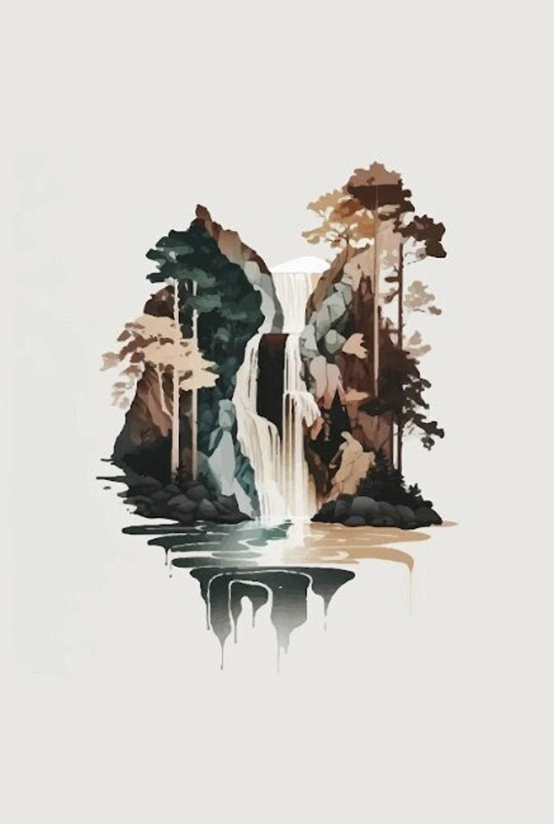 Printable Watercolour Landscape Waterfall Art | Aesthetic Decor DIGITAL ...
