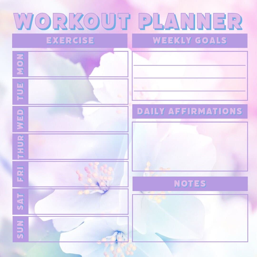 Weekly Workout Planner - Fillable PDF / Printable PNG - Instant ...