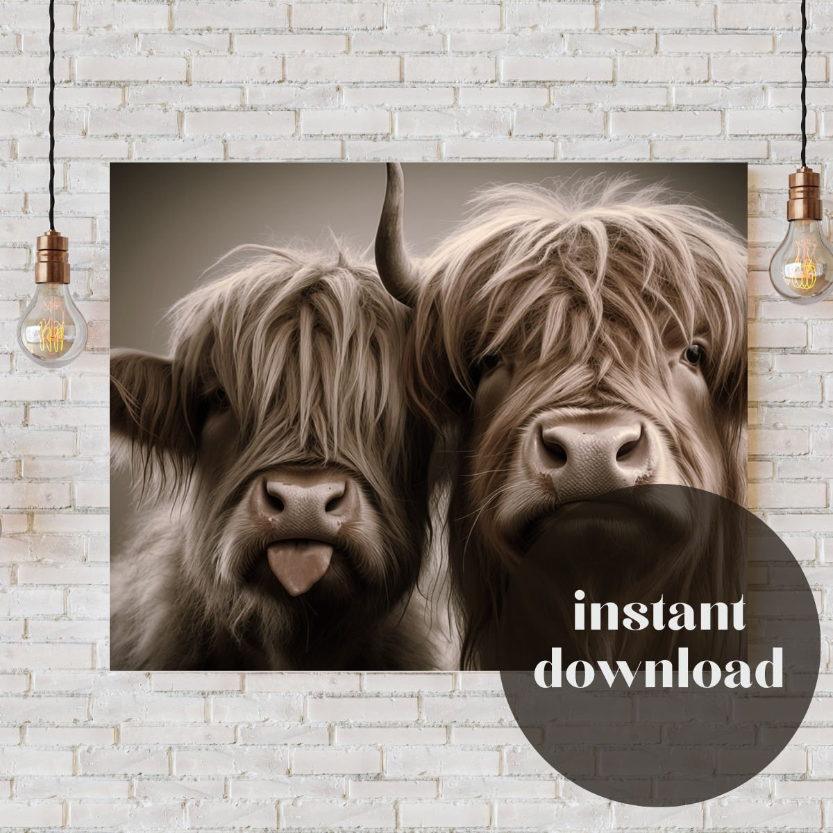 Highland Cow Selfie Photo Booth Cute Cow Printable Pet Portrait Print ...