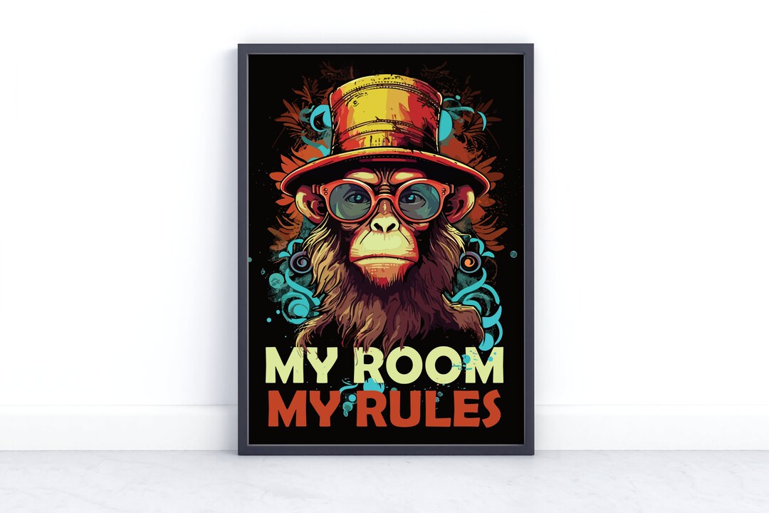 Customizable Poster Monkey "my Room My Rules" | Gift for Teenagers ...