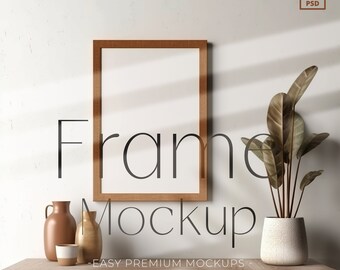 Retro Wooden Horizontal Frame Photoshop Mockup Template for Wall Art ...