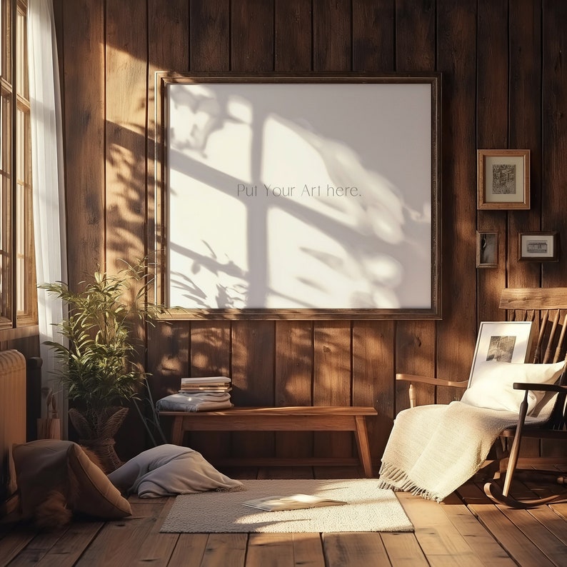 Retro Wooden Horizontal Frame Photoshop Mockup Template for Wall Art ...