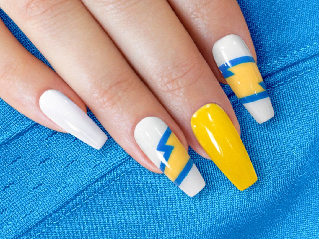 Football Nails Los Angeles Chargers Cool Custom Made Press-on Nails ...