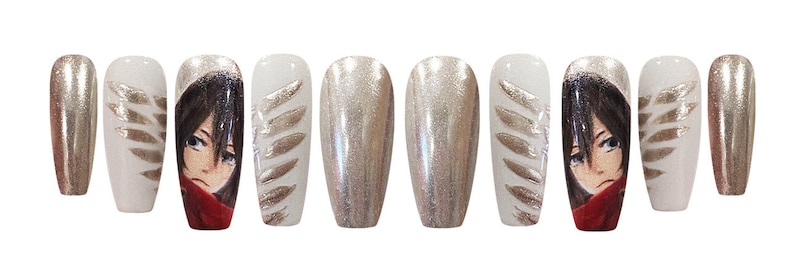 Mikasa Ackerman Attack on Titans Press on Nails Anime Acrylic Design ...
