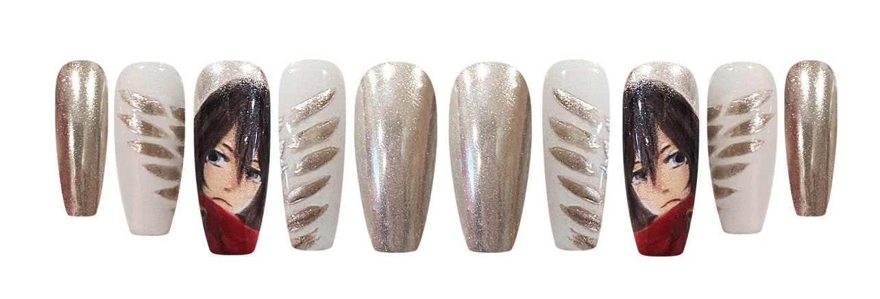 Mikasa Ackerman Attack on Titans Press on Nails Anime Acrylic Design ...