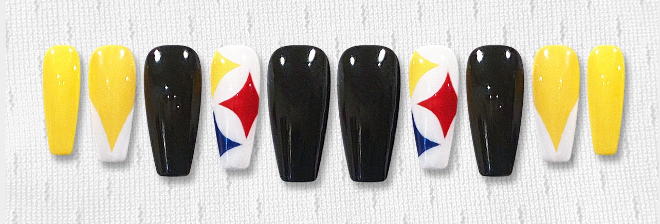 Football Nails Pittsburgh Nails Steelers Nails Press on Nails Cool Nail ...