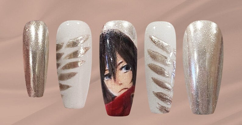 Mikasa Ackerman Attack on Titans Press on Nails Anime Acrylic Design ...