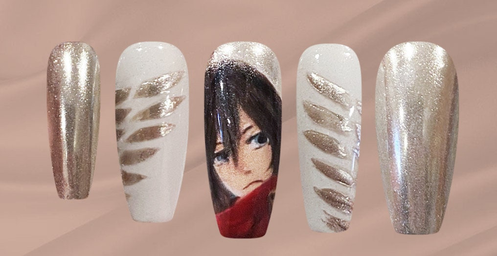 Mikasa Ackerman Attack on Titans Press on Nails Anime Acrylic Design ...