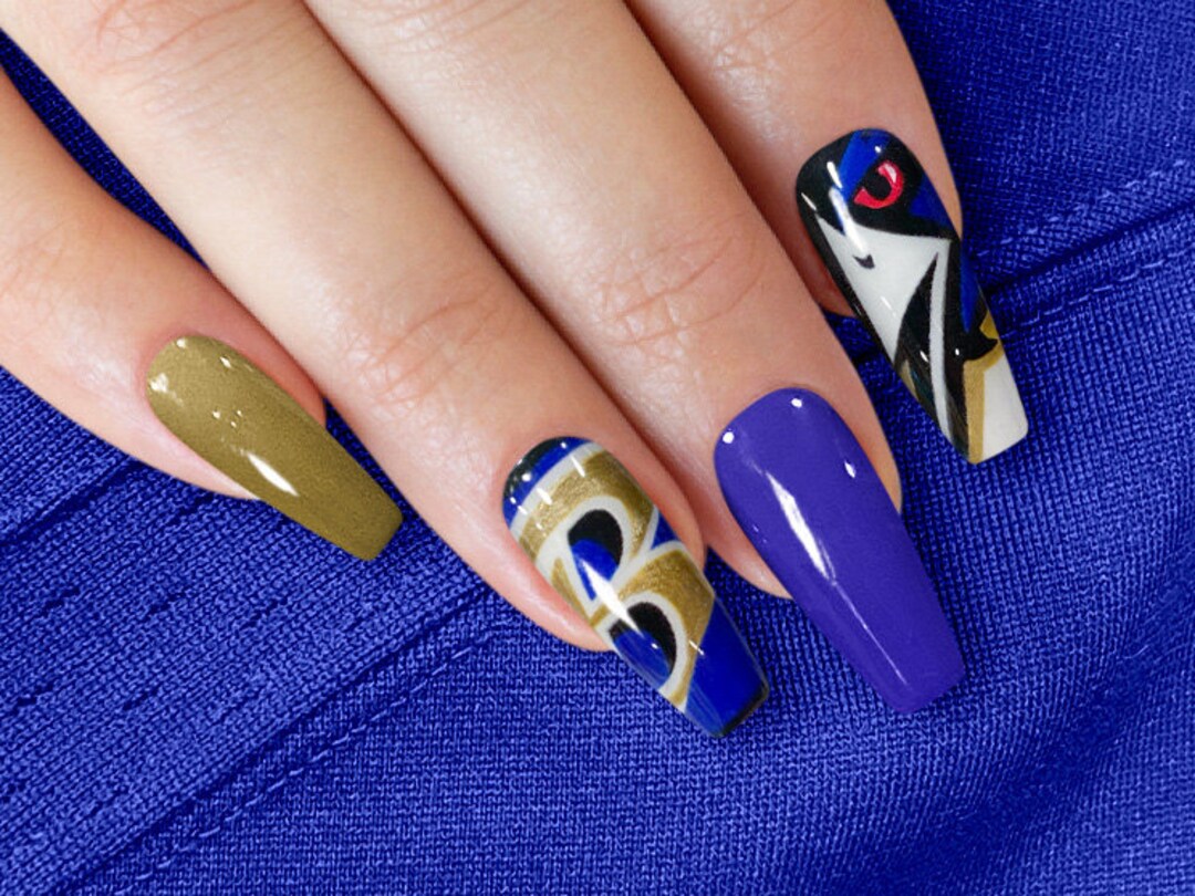 Football Nails Baltimore Ravens Cool Custom Made Press-on Nails ...