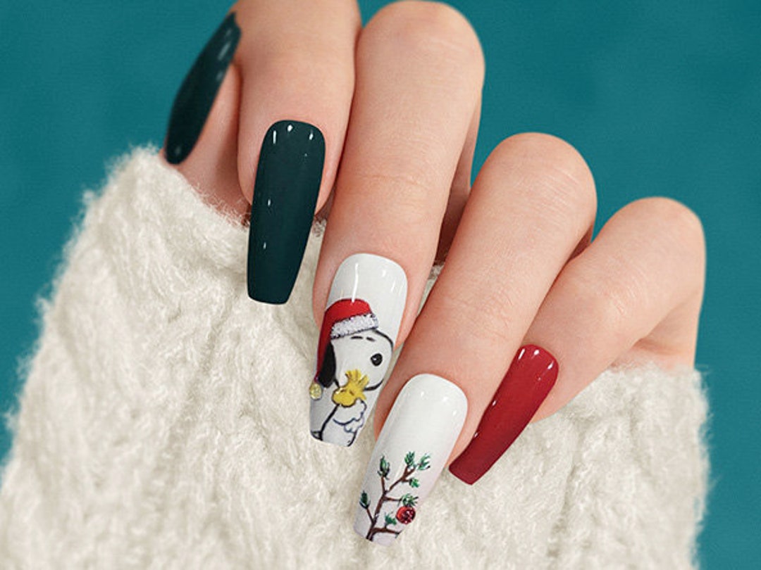 Christmas Snoopy Peanuts Holiday Press-on Nails, Custom Made Fake Nails ...