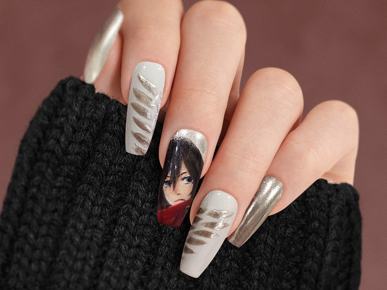 Mikasa Ackerman Attack on Titans Press on Nails Anime Acrylic Design ...