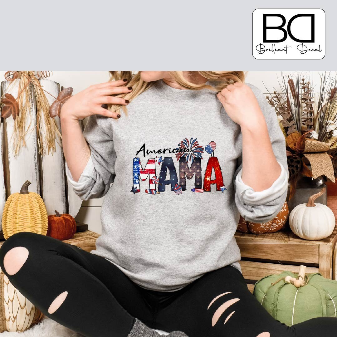 American Mama Decals, Patriotic Mama Iron on Decal, Independence Day ...