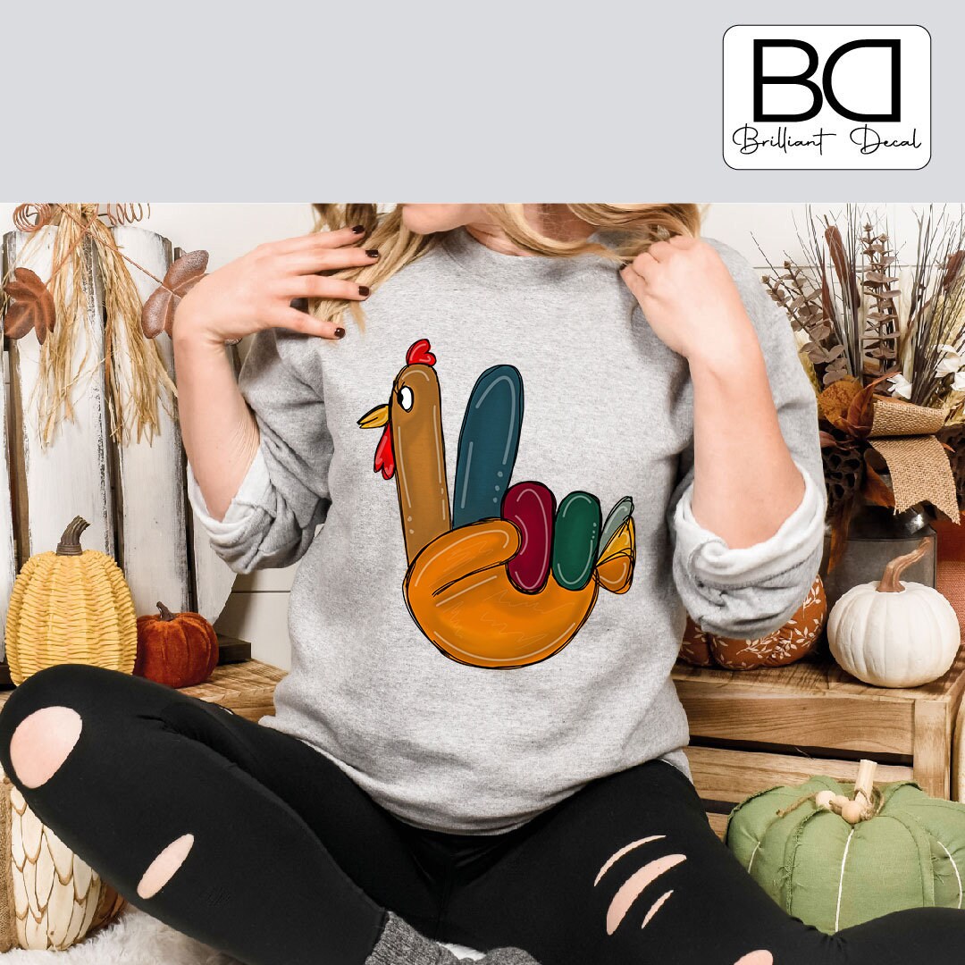 Retro Turkey Decal, Peace Sign Turkey Heat Transfer Decal, Thanksgiving ...