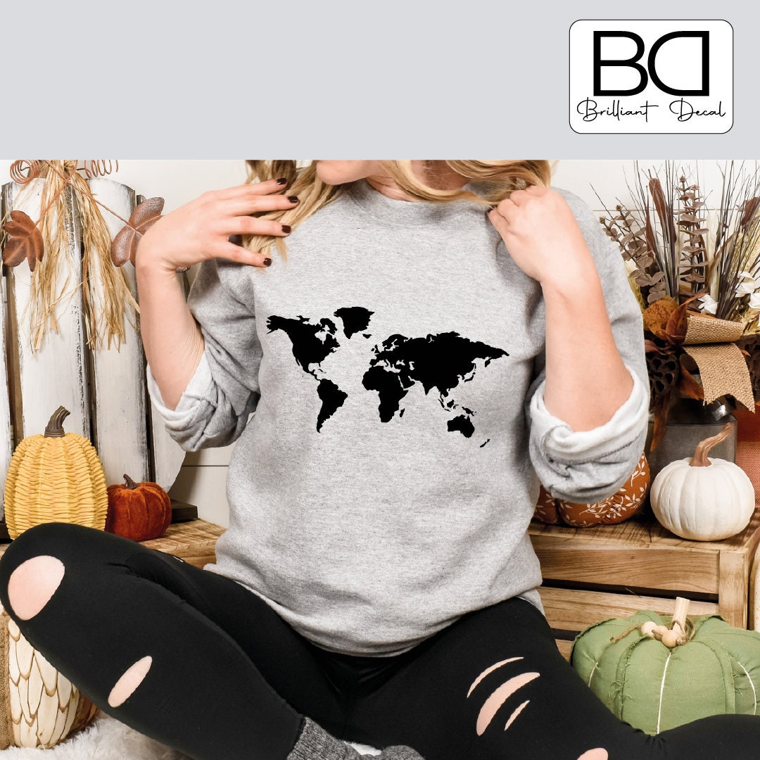 World Map Decal, Travel Iron On, Vacation Shirt Decal, Wanderlust ...