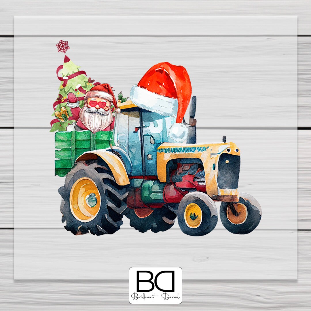 Santa Tractor Decal, Christmas Tractor Iron on Transfer, Xmas Tractor ...
