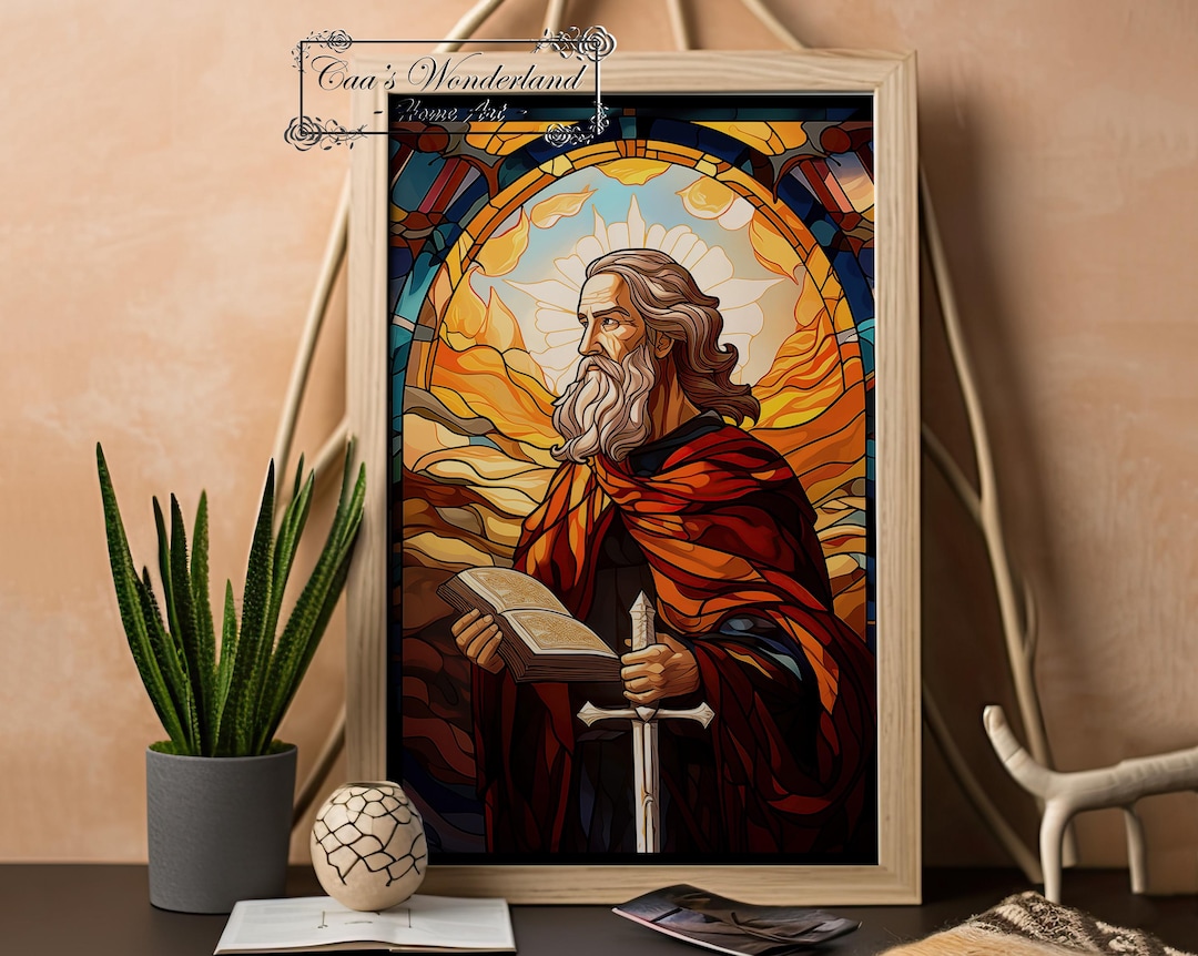 Saint Paul the Apostle Stained Glass Wall Art, Christian Faux Stained ...