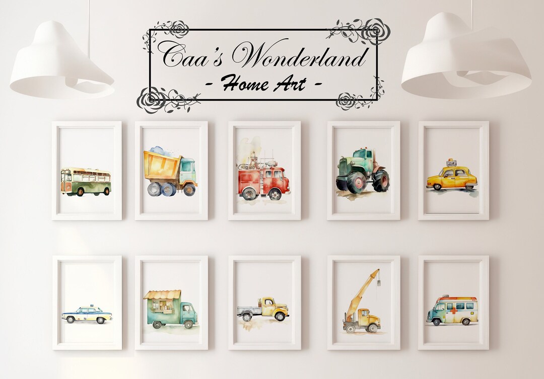 Vehicle Nursery Bundle Wall Art, Digital Download Watercolor ...