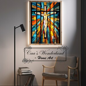 Crucifix Stained Glass Wall Art, Christian Faux Stained Glass ...