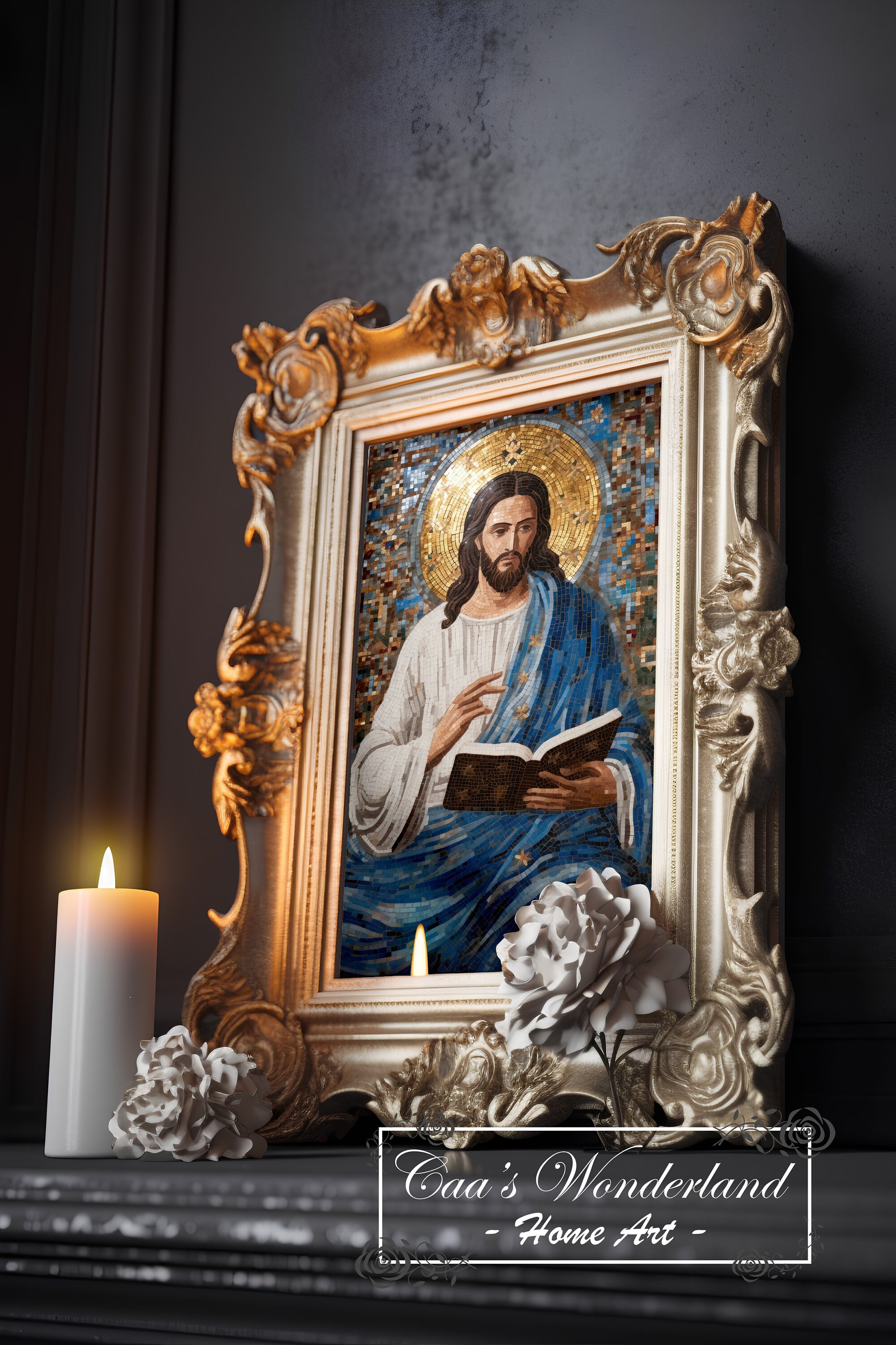 Mosaic Tiles Bible Jesus Wall Art, Christian Faux Stained Glass ...