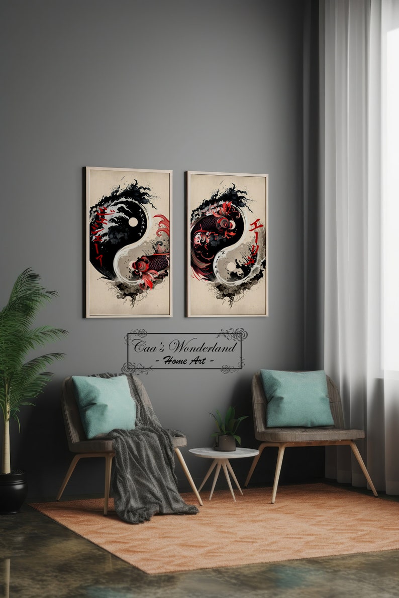 Your Names in Japanese Print Yin Yang Fish Calligraphy Personalized ...