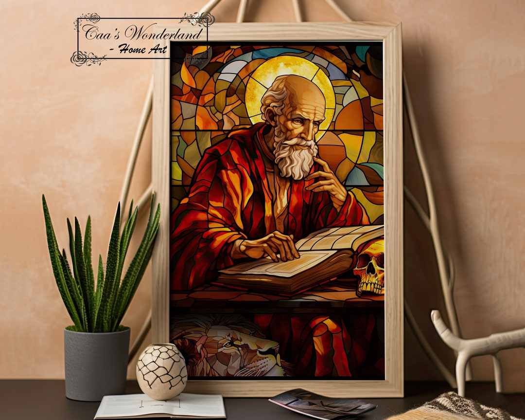 Saint Jerome Stained Glass Wall Art, Christian Faux Stained Glass ...